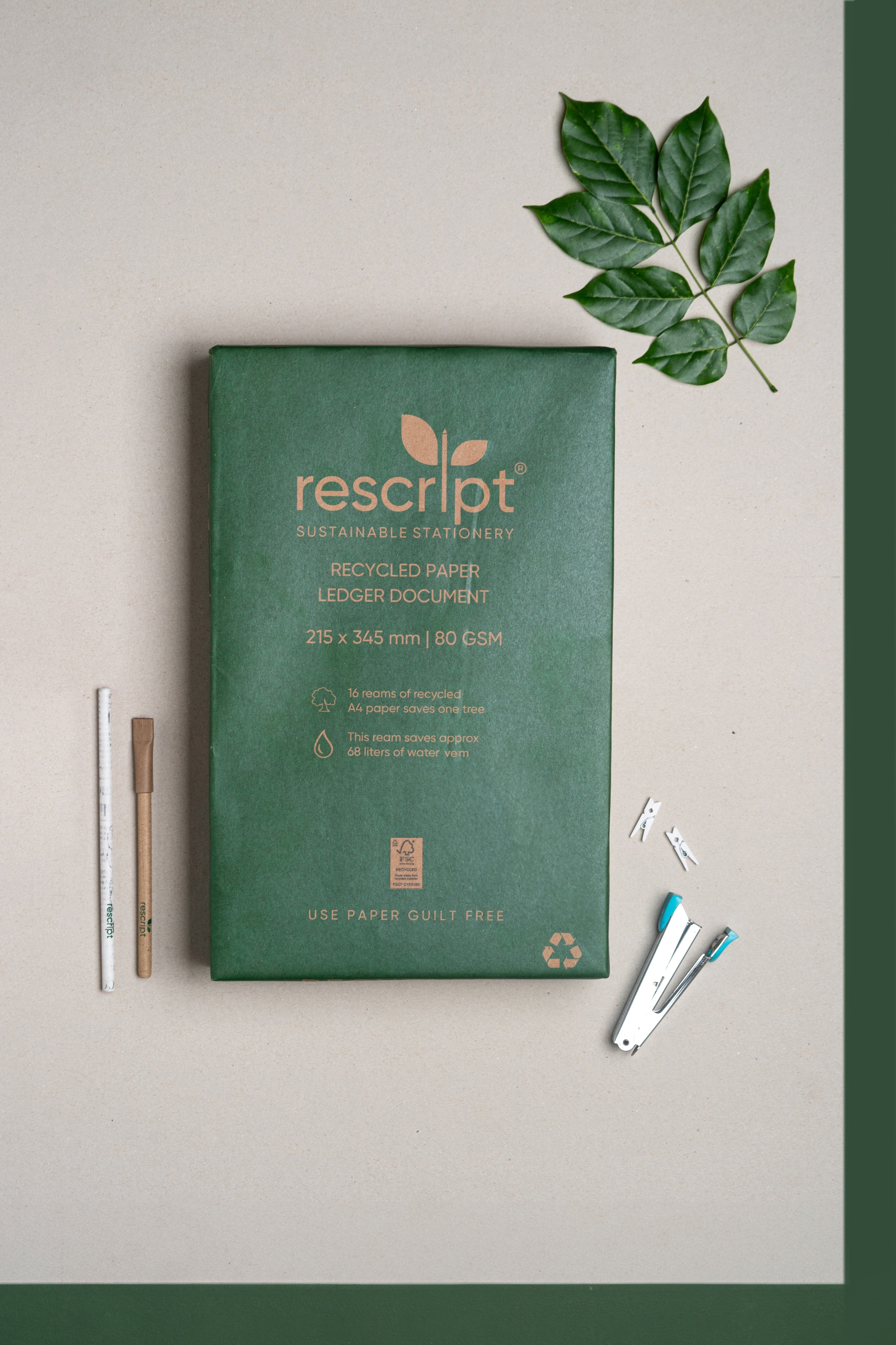 100% Recycled Ledger/Legal Paper – 500 Sheets (80 GSM) – Rescript